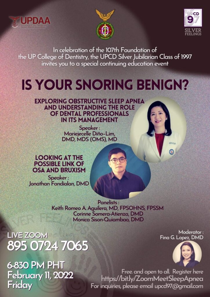“Is Your Snoring Benign?” UPCD Class of 1997 Webinar – University of ...