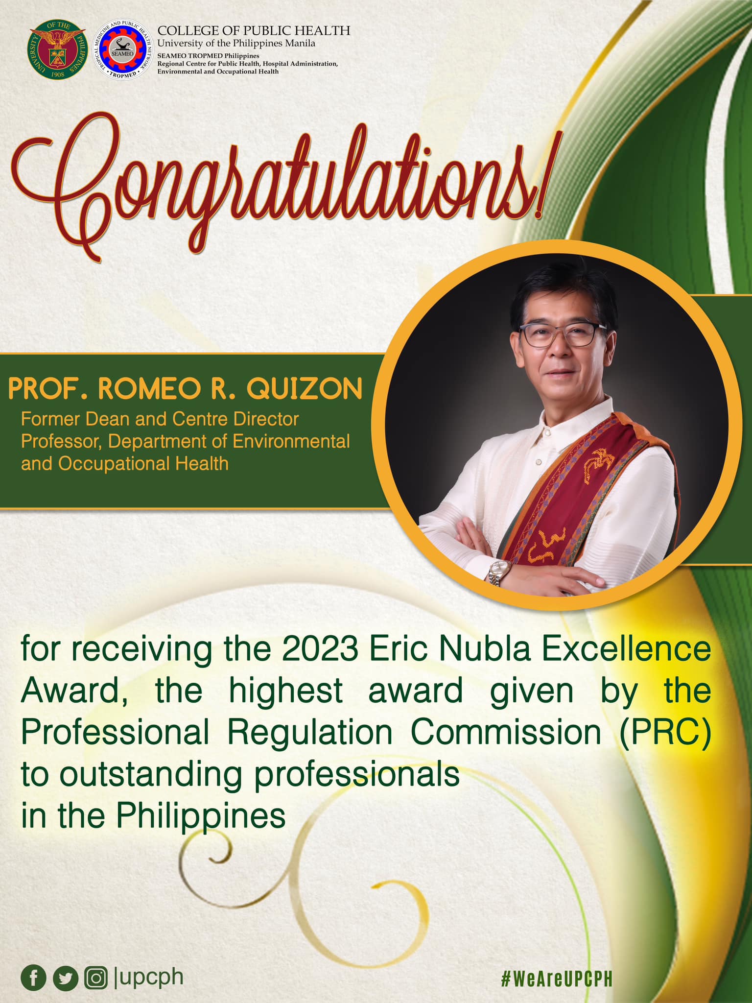 UPM Prof. Quizon wins Eric C. Nubla Excellence Award - University of ...