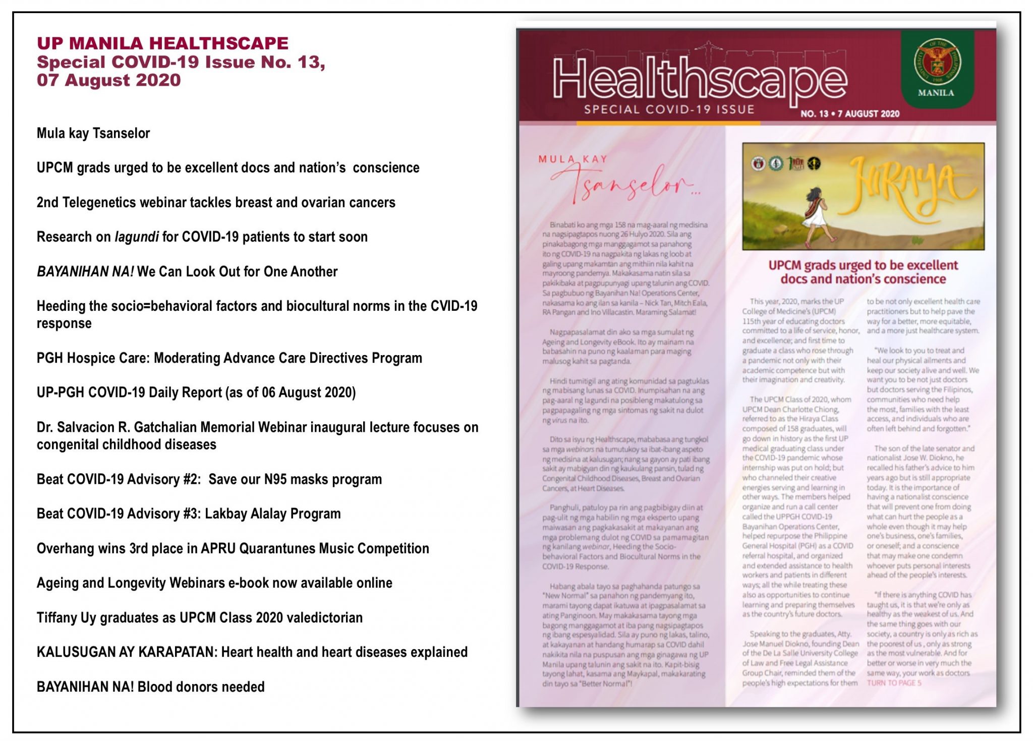 UP Manila Healthscape (Special COVID-19 Issue No. 13, 07 Aug. 2020 ...