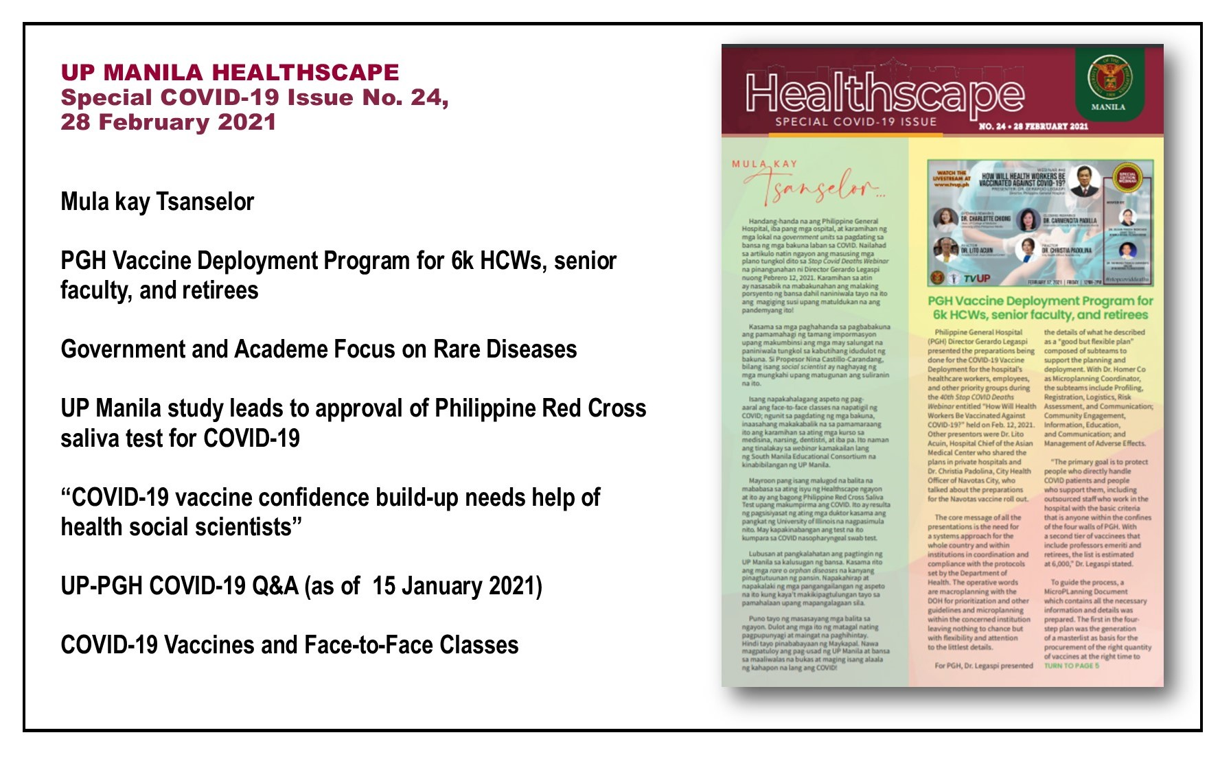 UP Manila Healthscape (Special COVID-19 Issue No. 24, 28 February 2021 ...