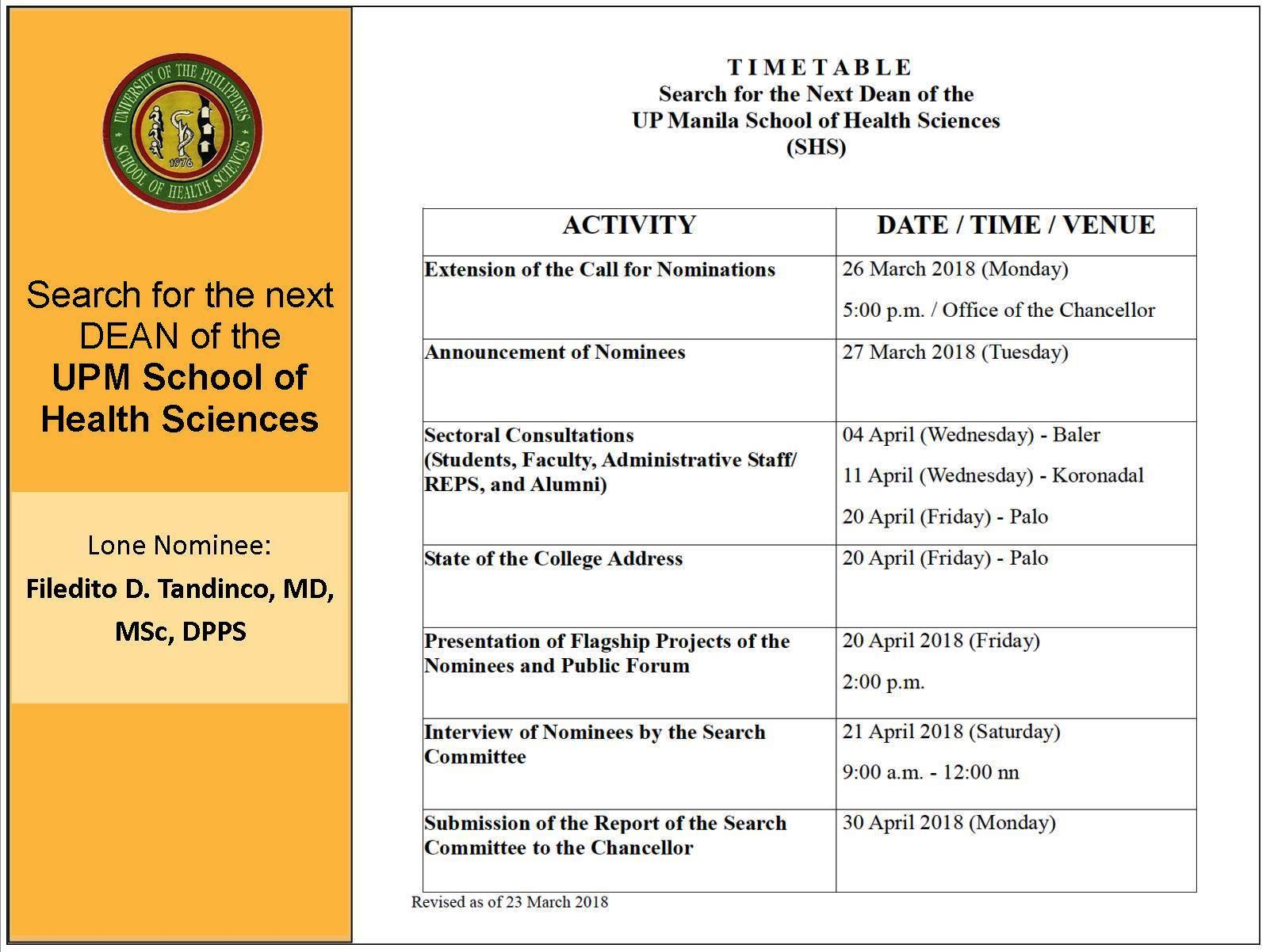 Dr. Filedito D. Tandinco — Lone Nominee for UPM-SHS deanship ...