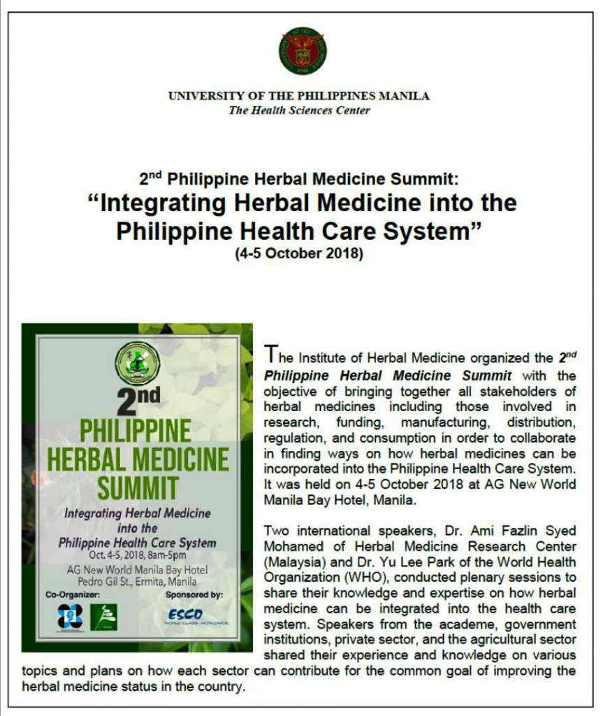 2nd Philippine Herbal Medicine Summit: “Integrating Herbal Medicine ...