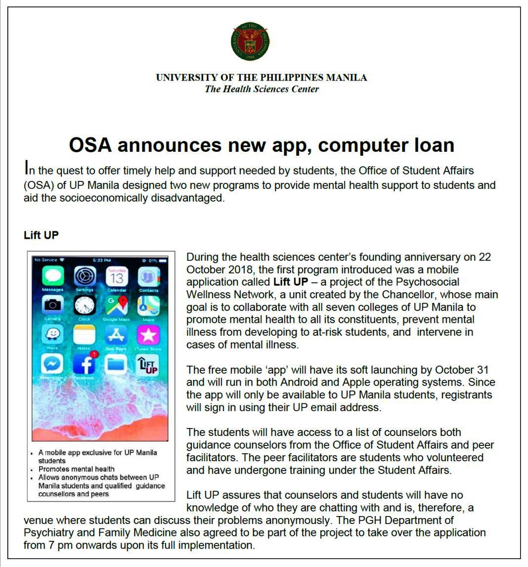 OSA announces new app, computer loan - University of the Philippines Manila