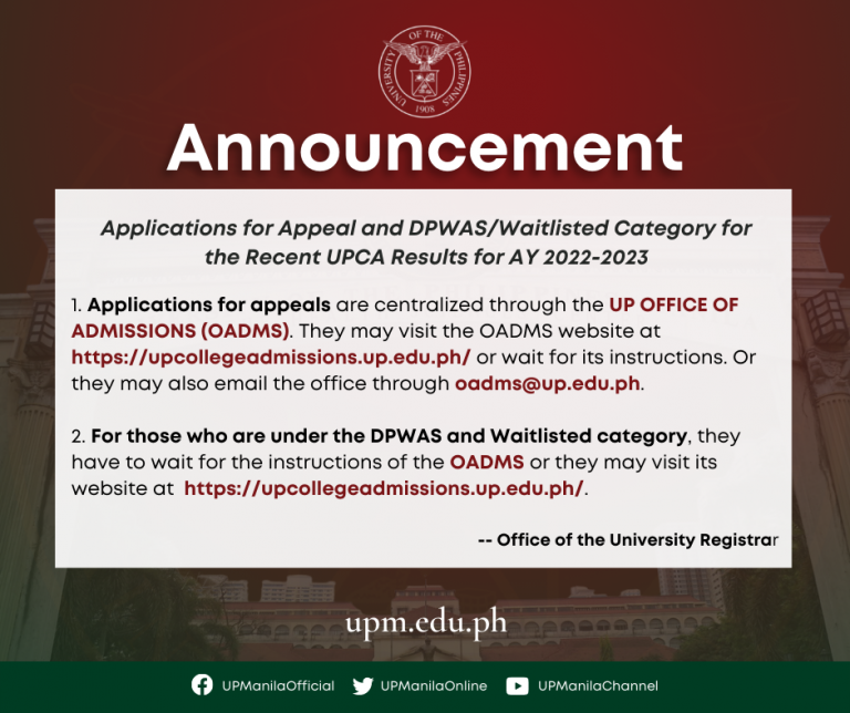 OUR | Applications for Appeal and DPWAS/Waitlisted Category for the ...