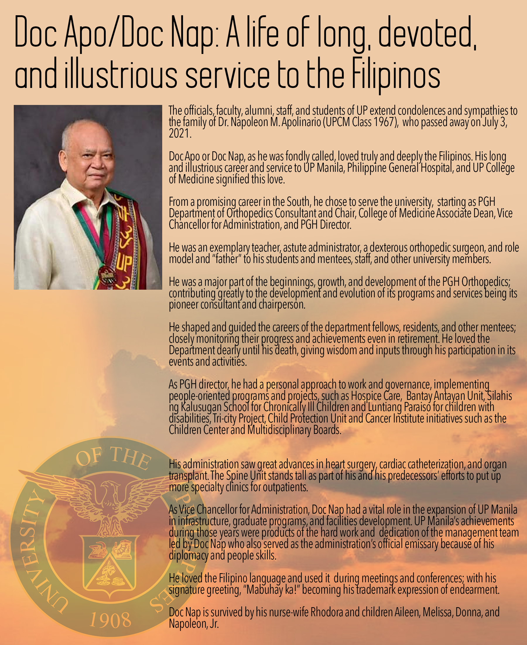 Doc Apo / Doc Nap: A life of long, devoted, illustrious service to the ...